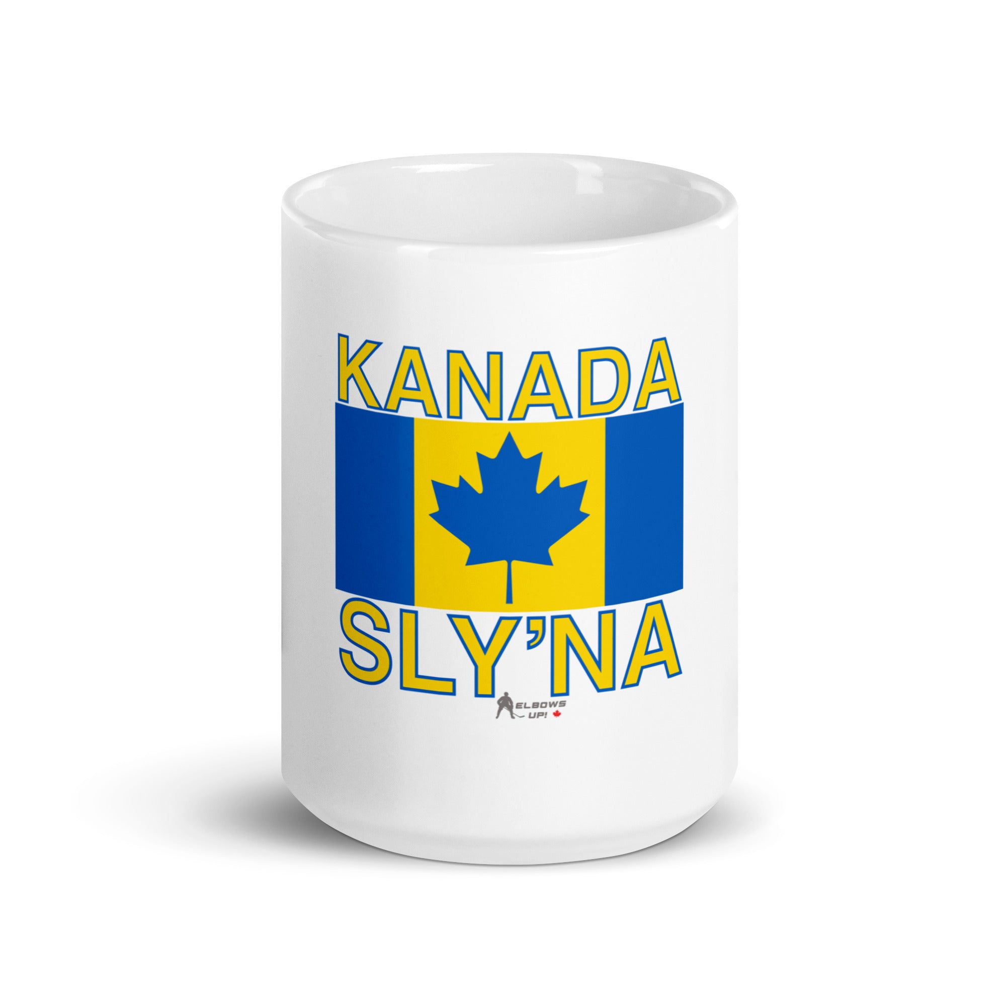 Glossy White Canadian/Ukrainian mug – Elbows Up Canada!
